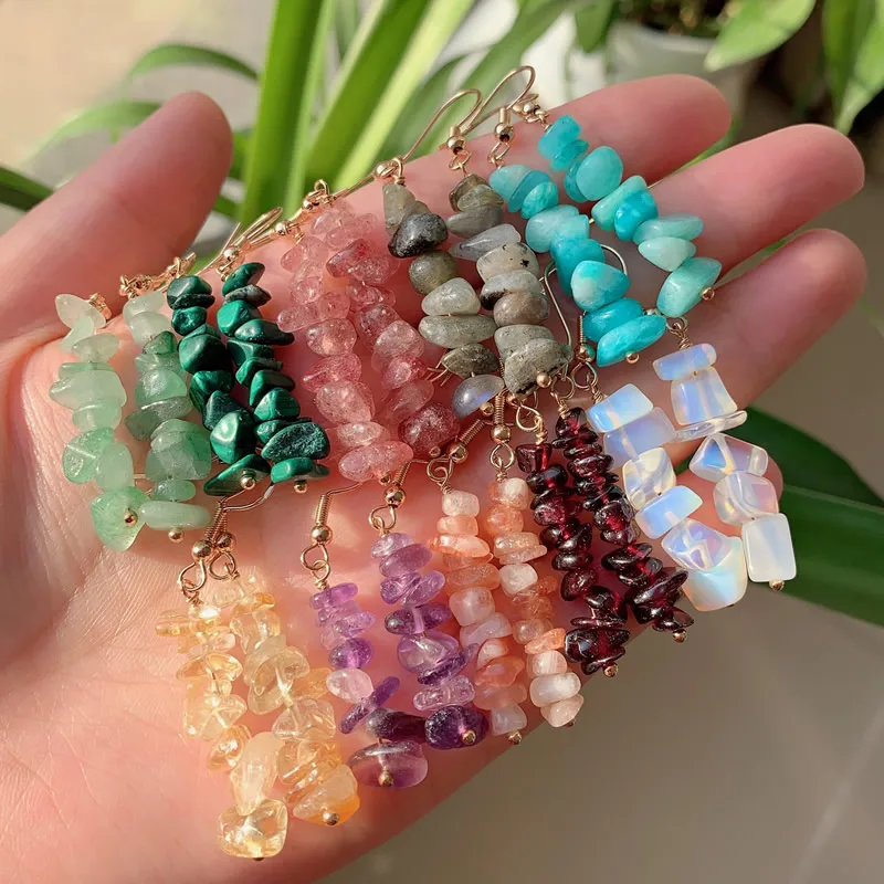 Fashion-Jewelry-Small-Rock-Mineral-Stone-Crystal-Earrings-Natural ...