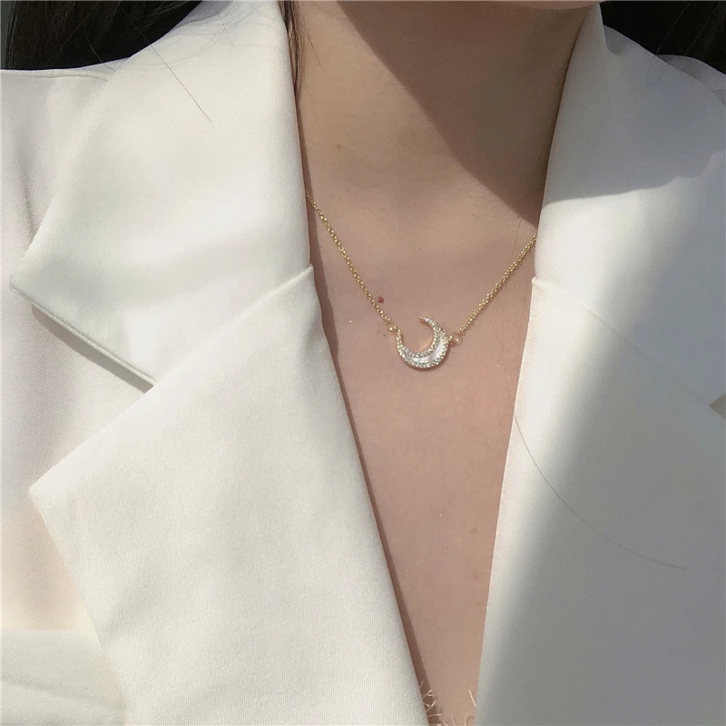 Popular-925-Sterling-Silver-Shiny-Double-layer-Clavicle-Chain-Moon ...