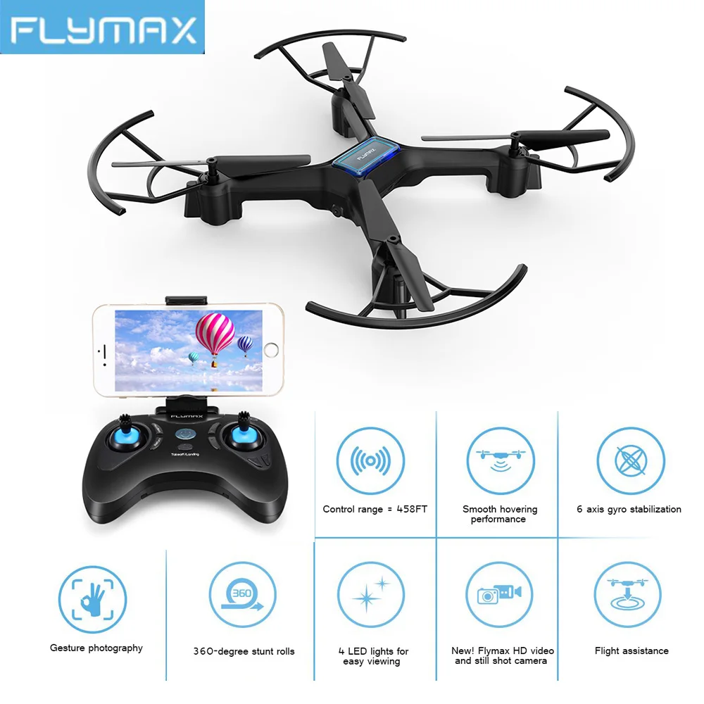 Flymax RC Quadcopter 드론 2.4G 와이파이 FPV 스트리밍 드론 완구 와이드 앵글 HD 카메라 높은 홀드 모드 ...