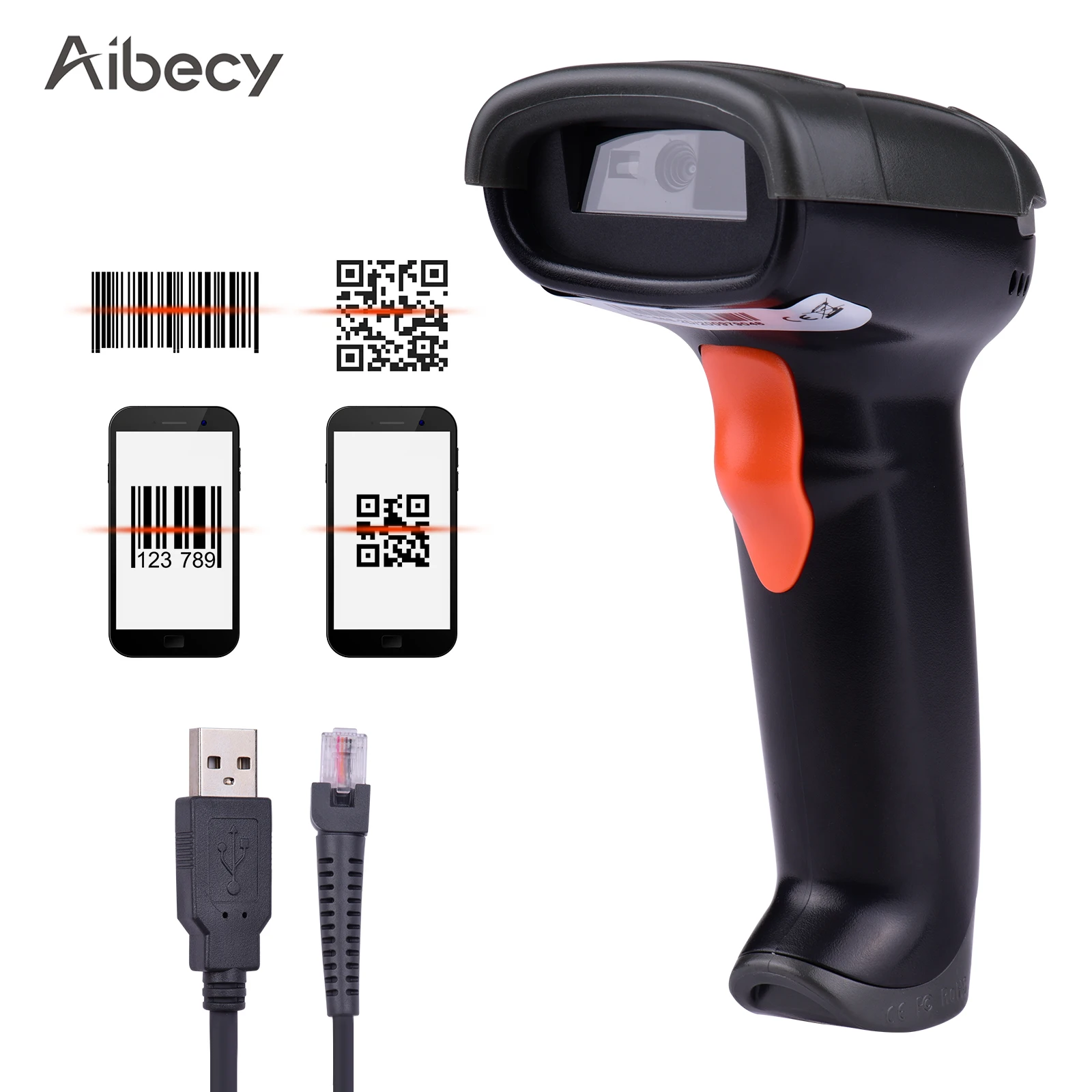 Aibecy Handheld USB Wired 1D2D/QR Barcode Scanner Bar Code Reader ...