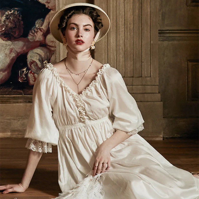 Camisón de algodón elegante para mujer, ropa de dormir romántica ...