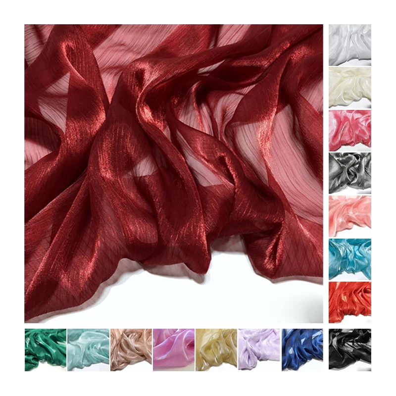 Soft Silky Red Glitter Organza Fabric Shiny Crepe Gauze Mesh For Women ...