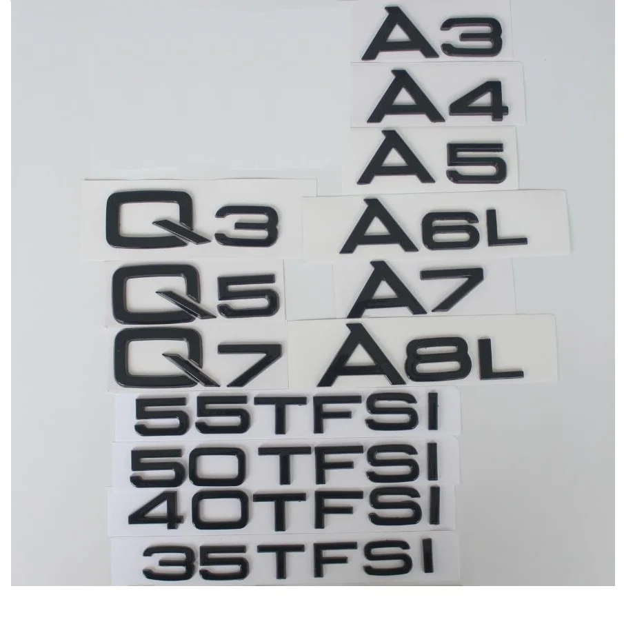 Letras negras brillantes para Audi A3 A4 A5 A6 A7 A8 A4L A6L A8L Q3 Q5 ...