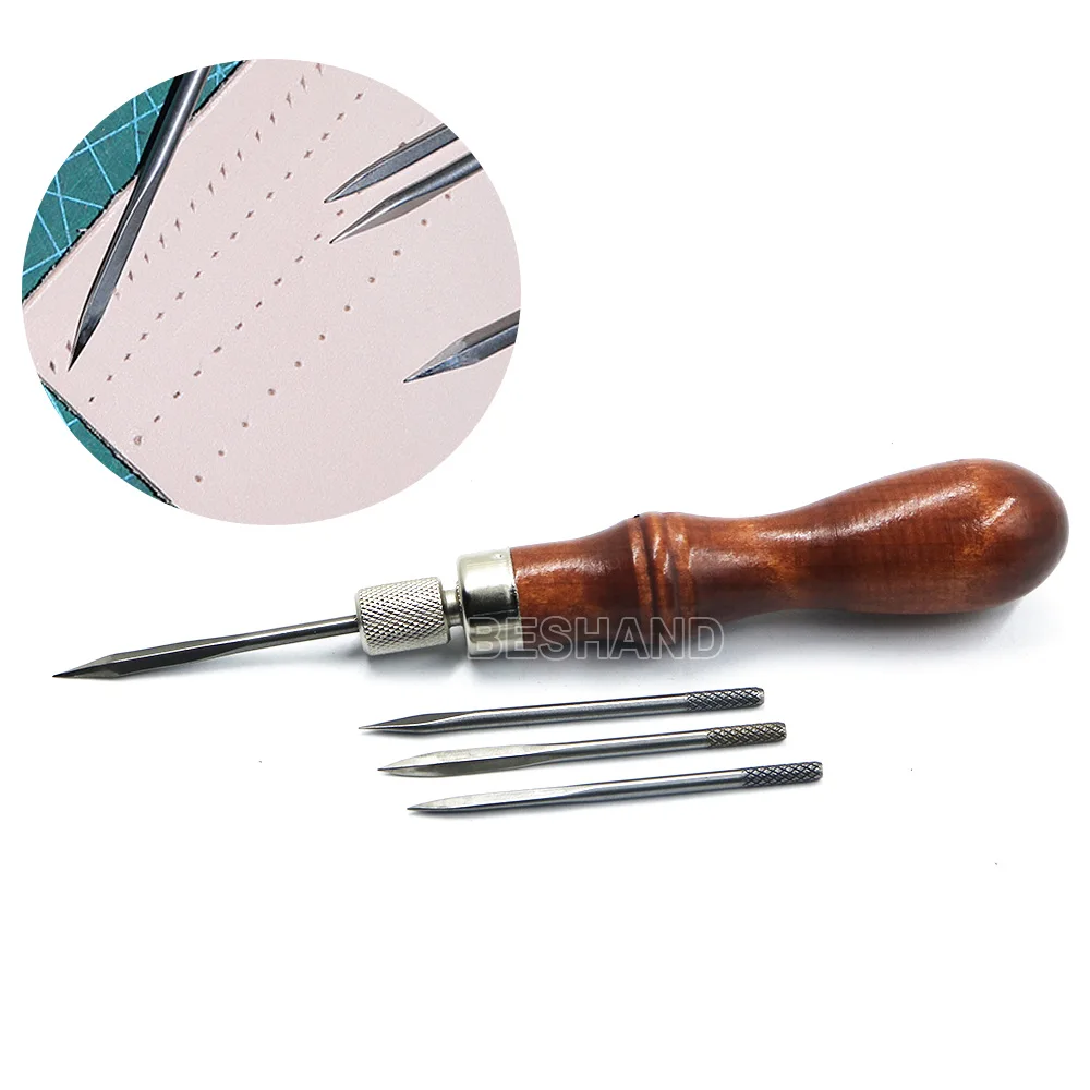 Leather-Craft-Awl-tool-Kit-4-in-1-Diamond-Awl-Pricking-Iron-with-wood ...