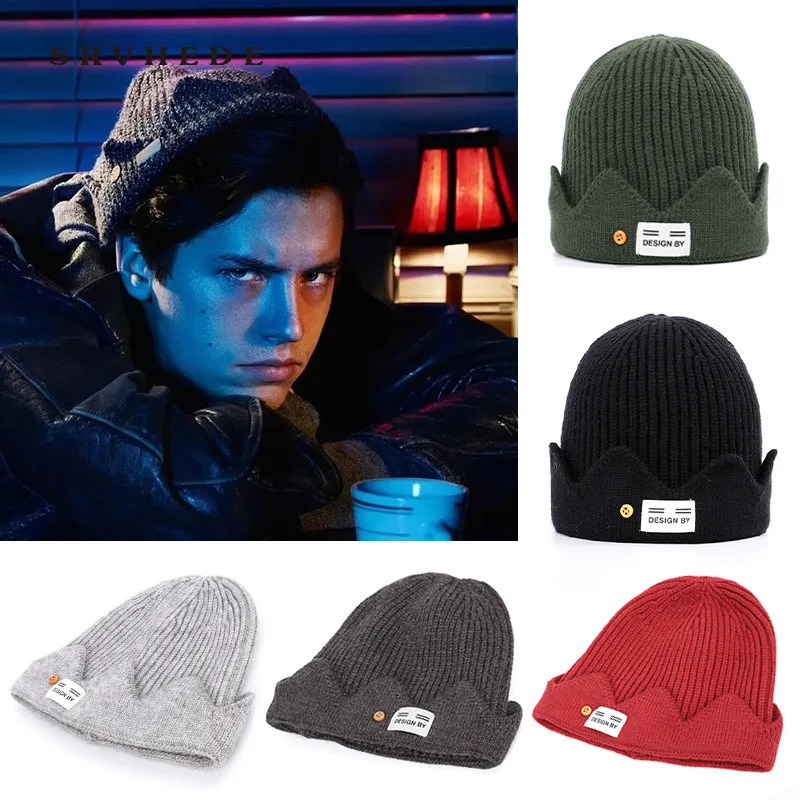Jughead Jones Beanie, мужская шапка, вязаная Корона, одноцветная, купольная, Skullies, шапка из ...