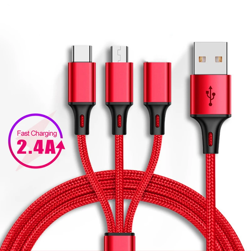 Cable USB Micro USB 3 en 1/8 pines/Typc C de carga rápida para Samsung S10 A50 Xiaomi Mi9 8 ...