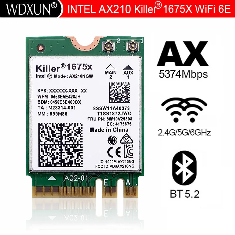 Intel AX210 AX210NGW Killer 1675x AX1675x Wi-Fi 6E 802.11AX Dual Band 2 ...