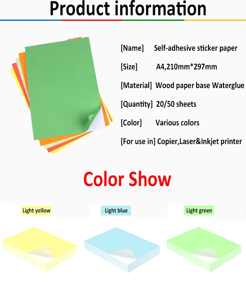 Etiquette,Papier autocollant A4, étiquette adhésive colorée, colle à ...