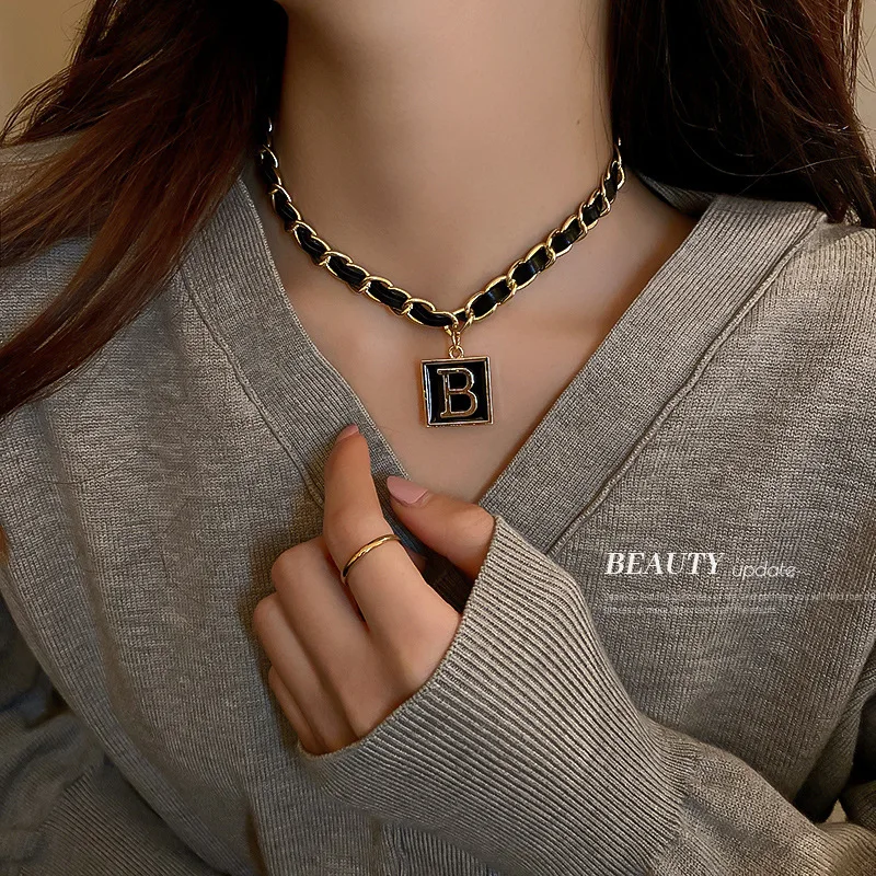 Korean Dongdamen Personality Temperament Clavicle Chain Letter B Square ...