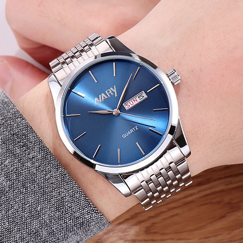 2021 Nary Fashion Business Watches Men Blue Dail Day Date Quartz ...