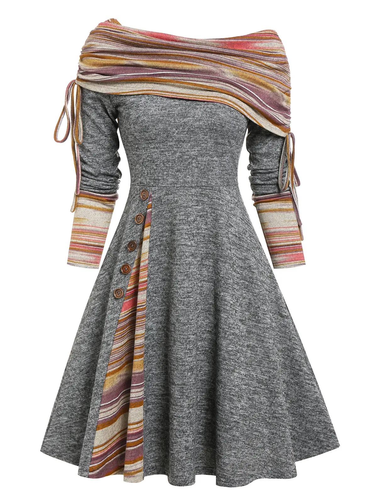 Wipalo Convertible Cinched Striped Flare Dress Foldover Off The ...