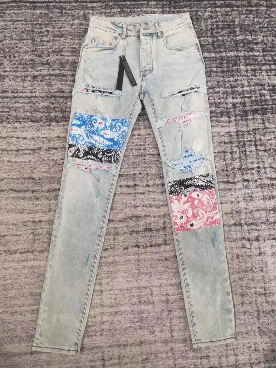 Discounted Men Bandana Art Patch Distressed Jeans - Jeans - AliExpress
