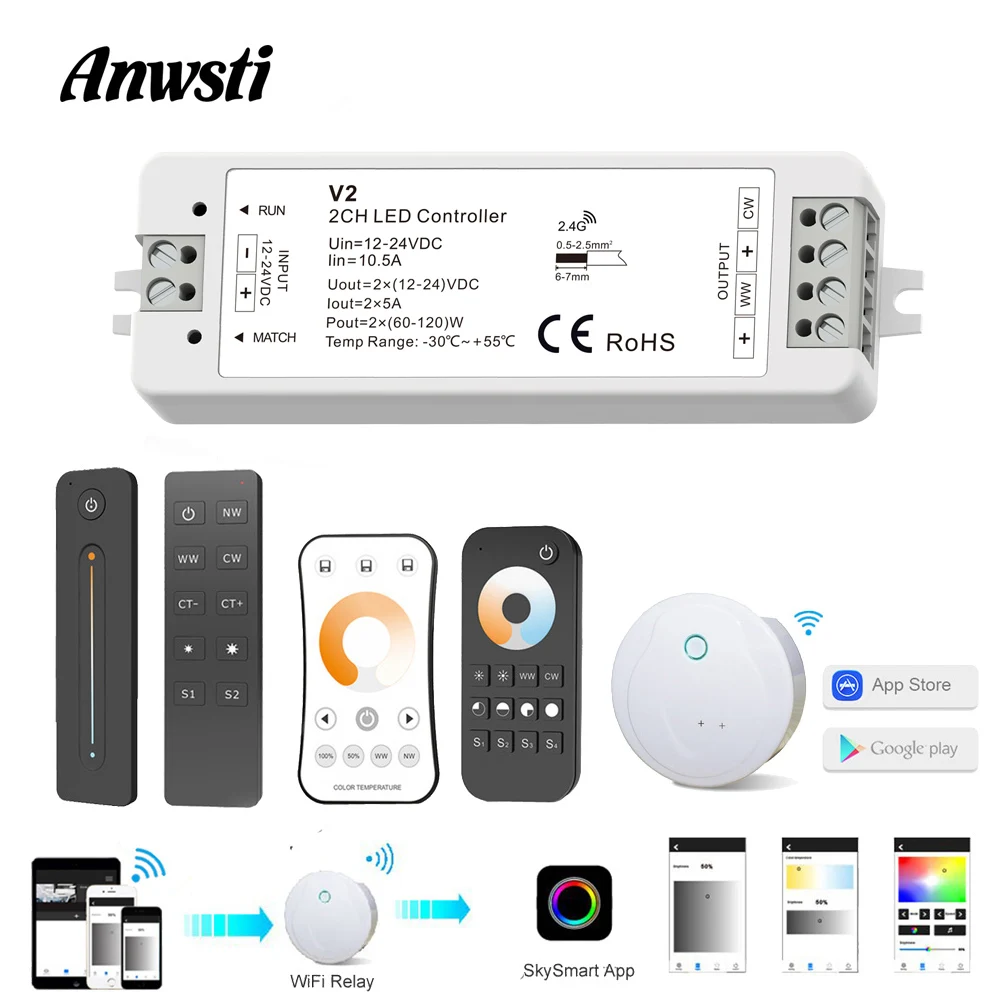 CCT-LED-Controller-12V-24V-2CH-10A-RF-2-4G-Wireless-Remote-WW-CW-Smart ...