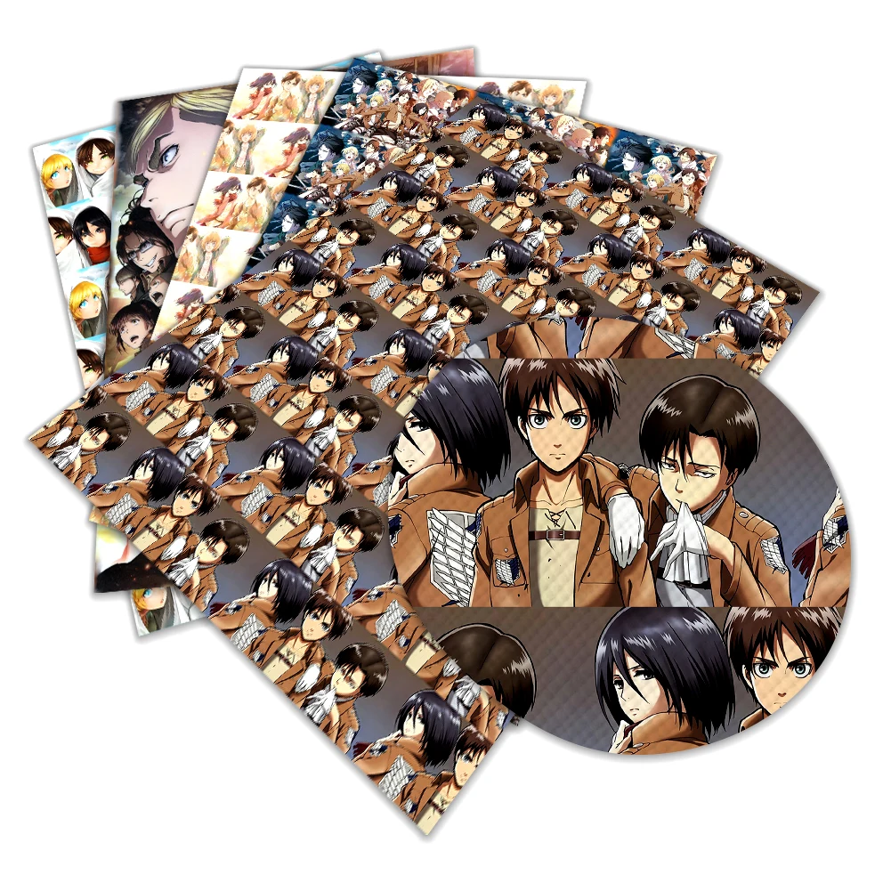 Faux Leather Fabric Anime Attack On Titan Printing Pattern Shingeki No ...