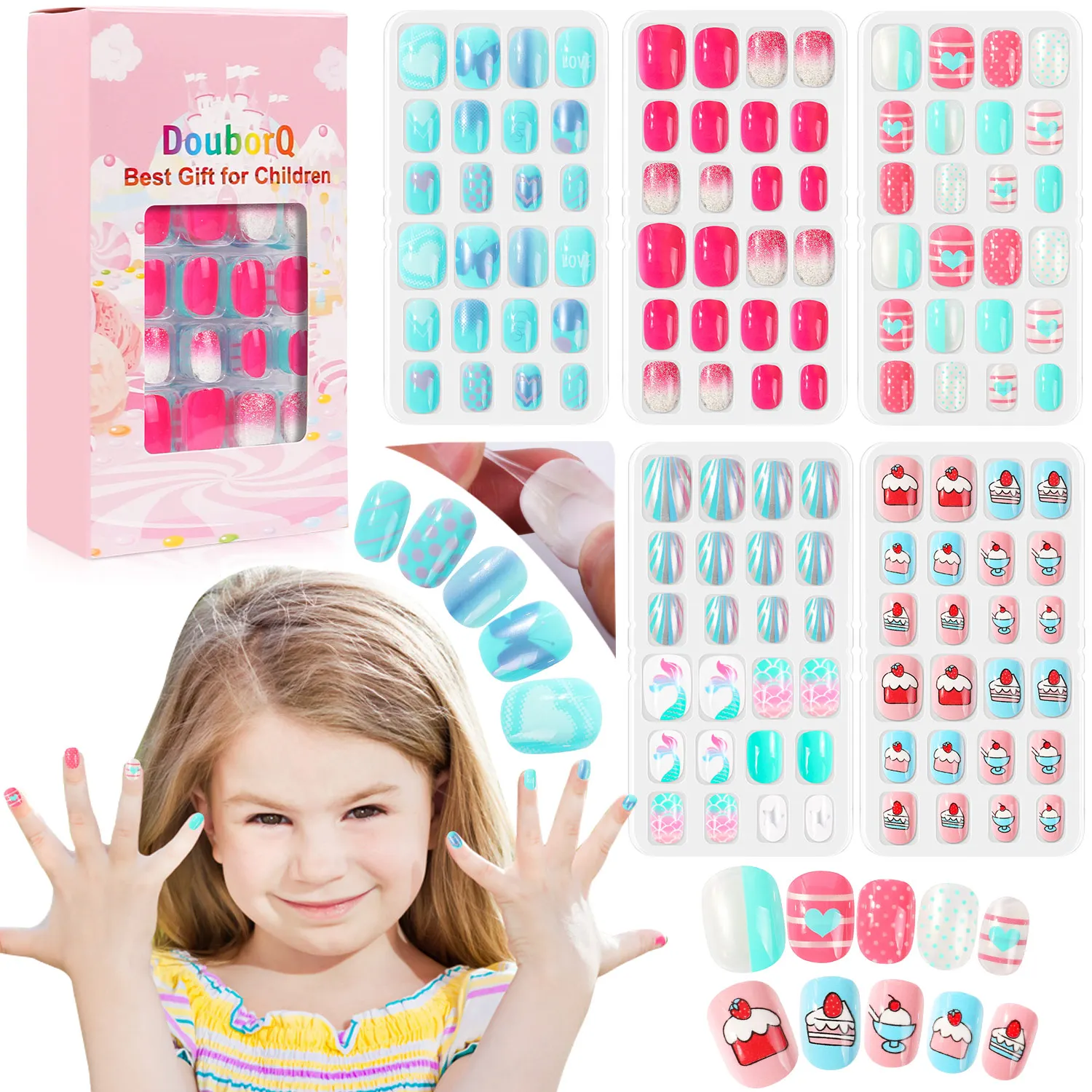120pcs-lot-Full-Cover-Kids-False-Nails-Press-On-Self-Adhesive-Nail ...