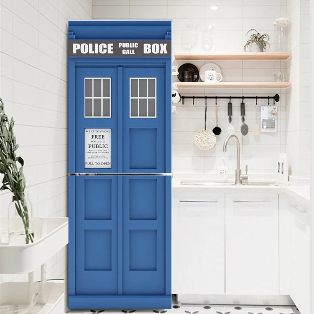 Blue Phone Booth Police Refrigerator sticker
