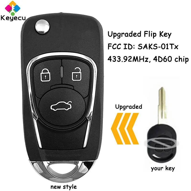 KEYECU Upgraded Flip Remote Key With 3 Btns 433.92MHz 4D60 for ...
