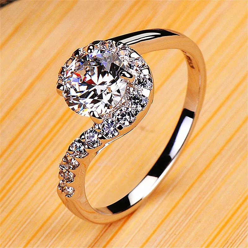 Luxury Female White Crystal Stone Ring Promsie Silver Color Thin ...