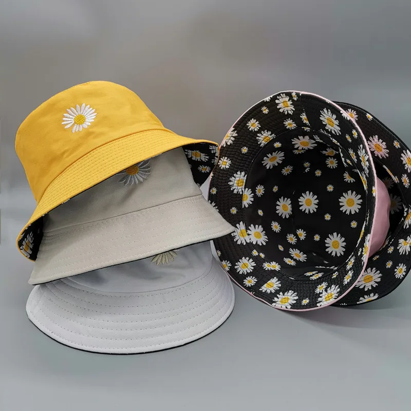 Double sided Summer Daisies Bucket Hat Women Fashion Cotton Beach Sun ...