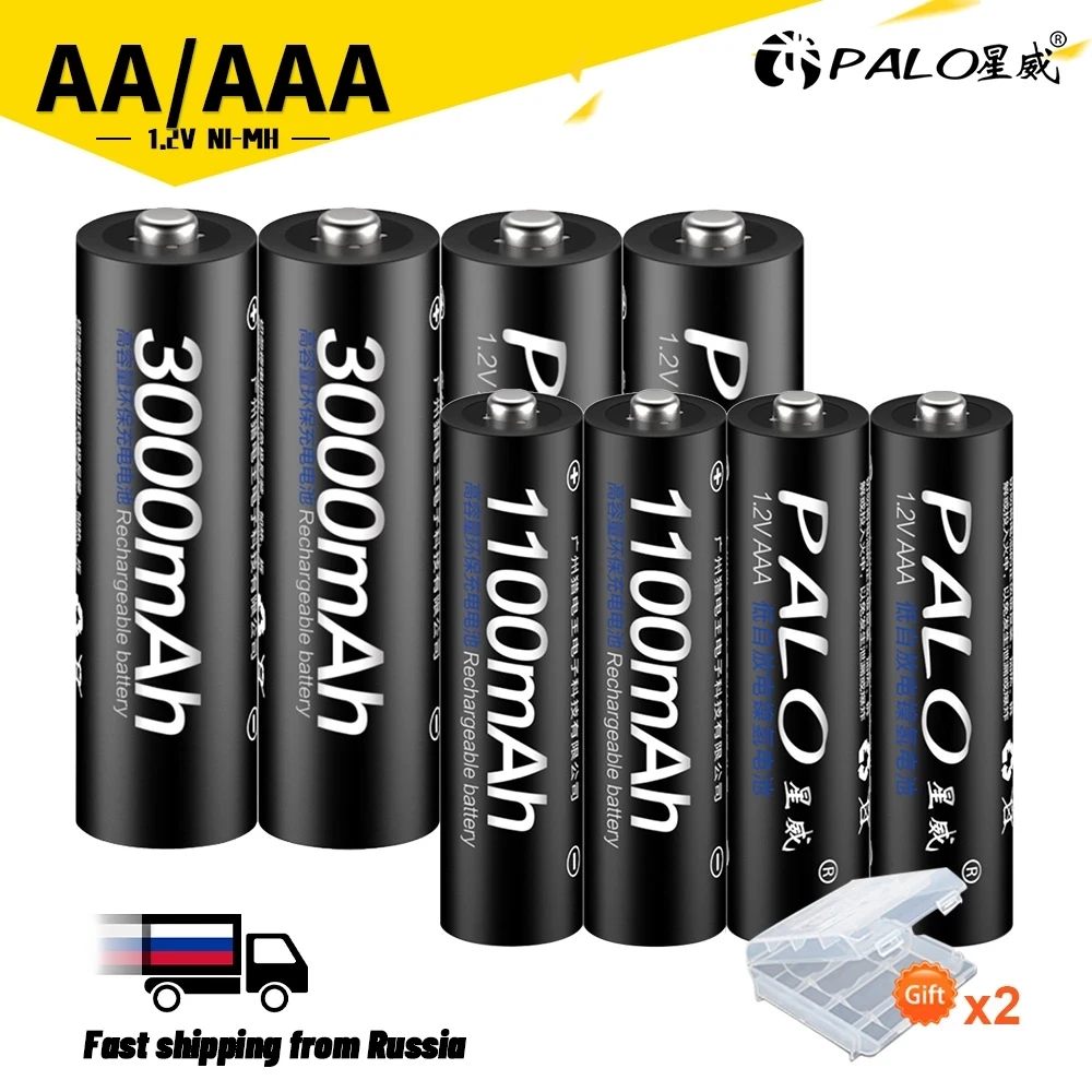 Palo 1.2v aa bateria recarregável + 1.2v aaa ni mh pilhas recarregáveis aa + aaa bateria para ...