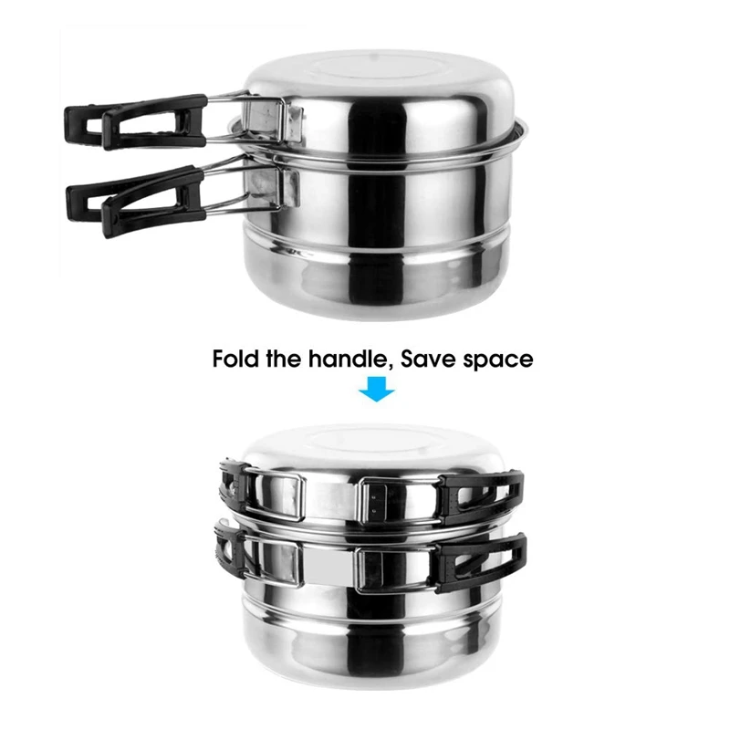 Stainless Steel Outdoor Cooking Kettle Camping Pot Backpack Cooker Set ...