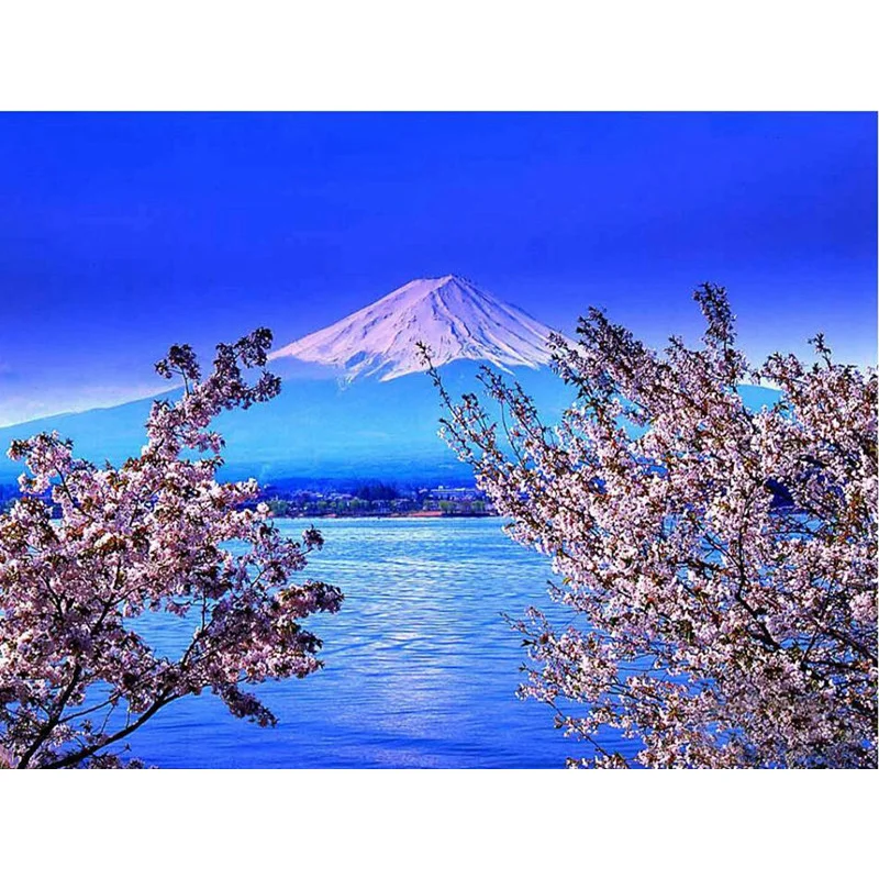 Full สแควร์/รอบเพชร 5D DIY เพชรจิตรกรรมญี่ปุ่น Mount Fuji โมเสคเย็บปัก ...