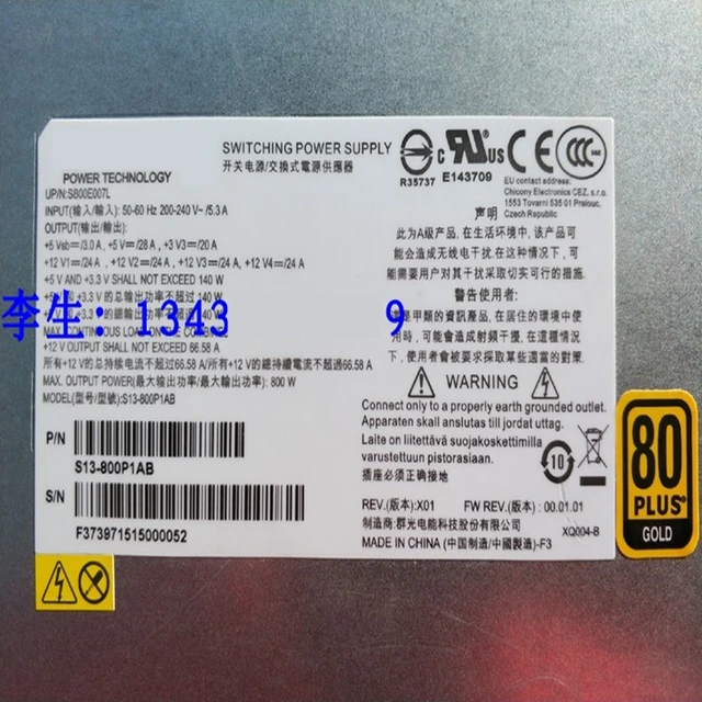 Original PSU For Chicony 80plus Gold 1U 800W Power Supply S13-800P1AB ...