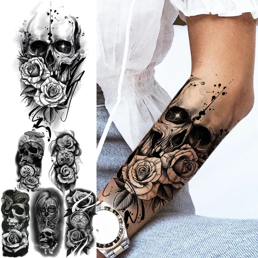Skull And Roses Tattoo Sleeve