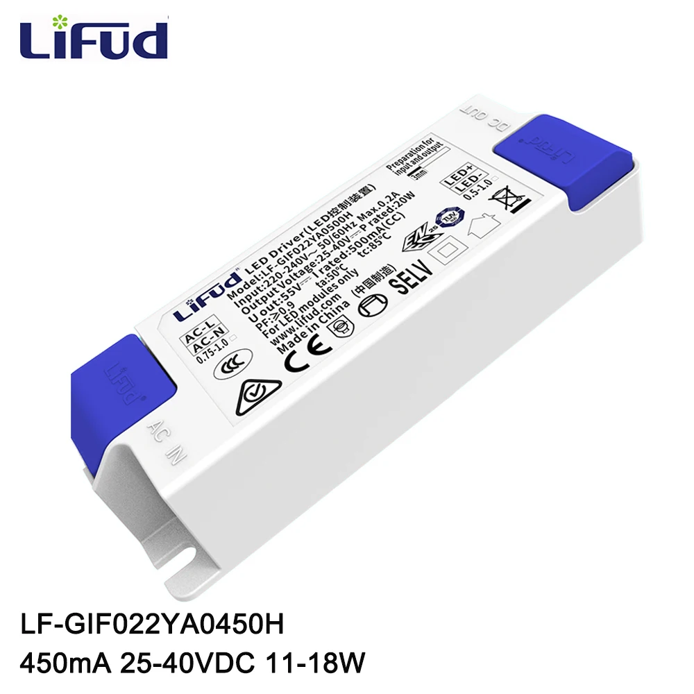 Lifud Flicker free LED Driver 450mA 25-40V 11-18W LF-GIF022YA0450H LED ...