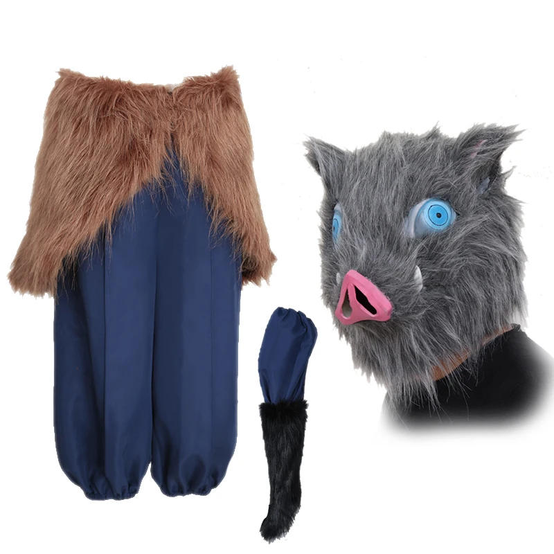 Anime Demon Slayer Hashibira Inosuke Cosplay Costume And Head Mask ...