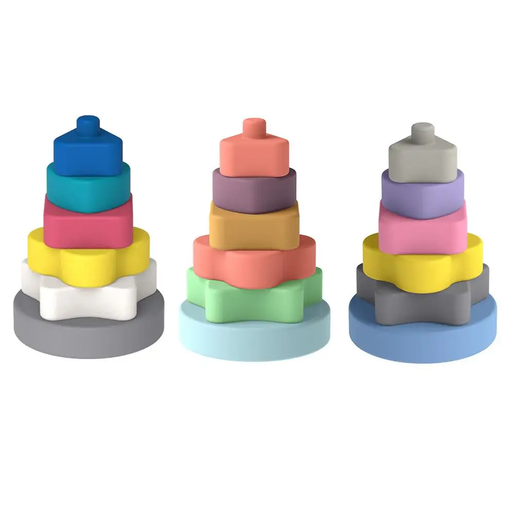 Puzzle Building Blocks Silicone Toys Baby Stacking Blocks Infant Baby ...
