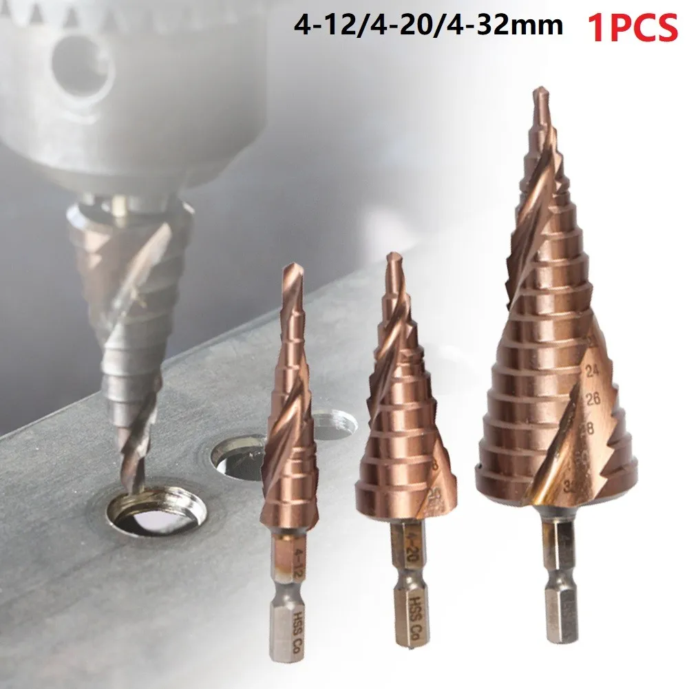1PCS HSS M35 Cobalt Step Drill Bits 4 12/4 20/4 32Mm Hex Shank Spiral ...