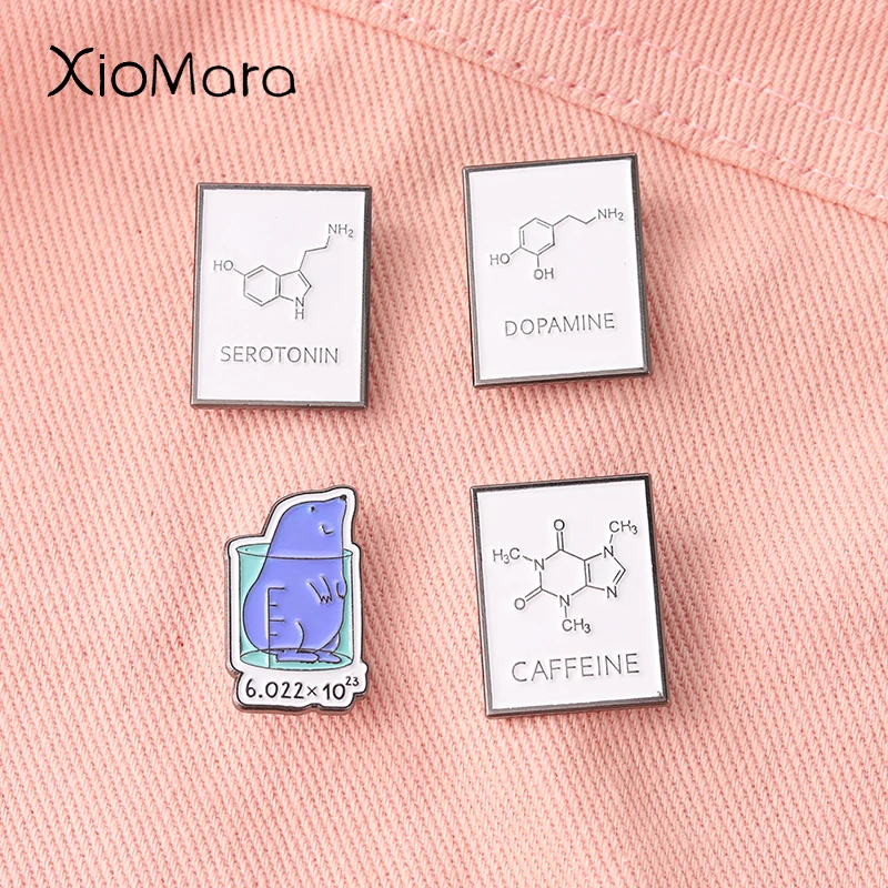 Molecular Structure Enamel Pin Dopamine Serotonin Beaker Metal Brooches ...