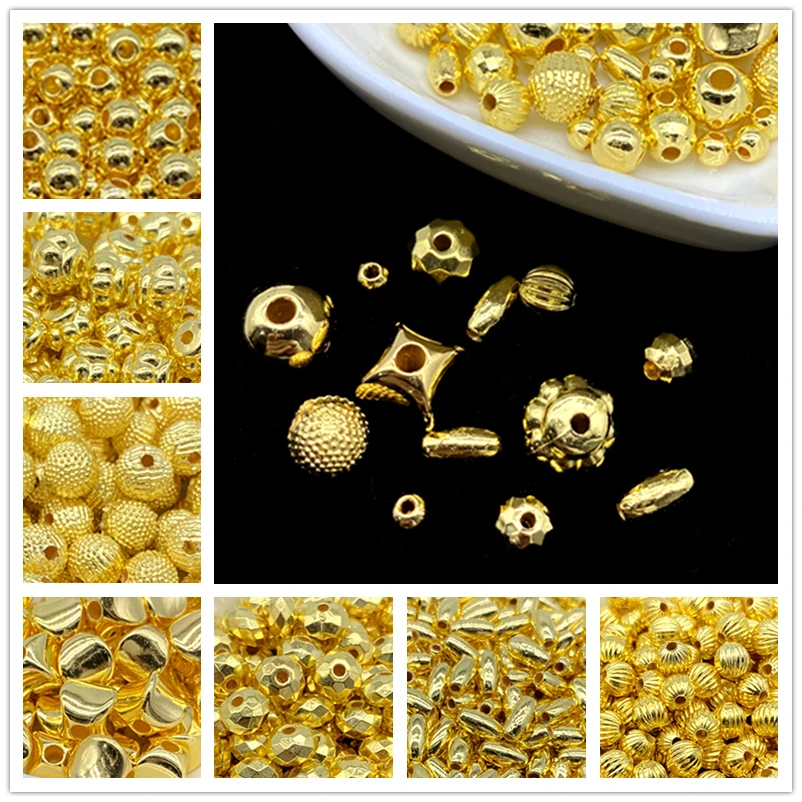 Various-Styles-of-Gold-Color-Beads-for-Jewelry-Making-Findings-Caps ...