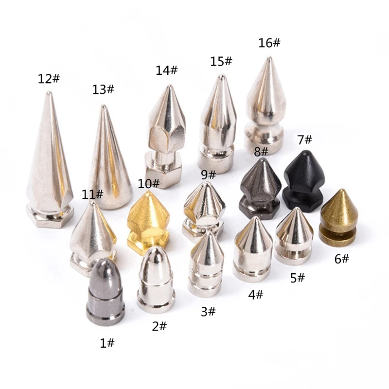 14 34mm Brass Bullet Hexagonal Spike Rivet Studs With Screw Back For ...