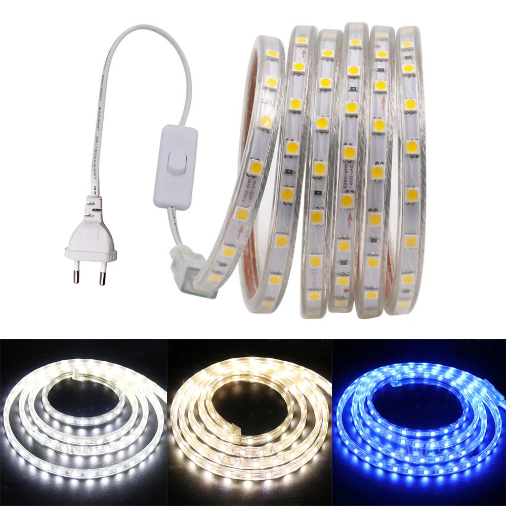 220V-110V-LED-Strip-Light-Waterproof-5050-60LED-m-Flexible-Lamp-String ...