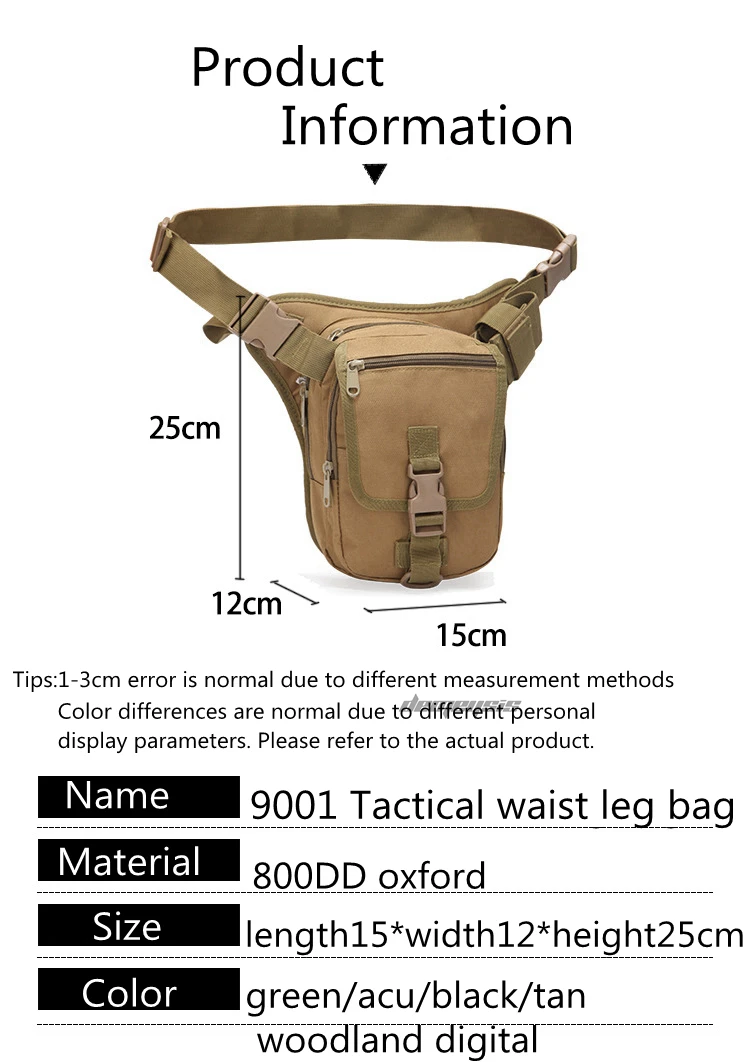 Acu Sac tactique en Nylon 1000D pour hommes, sacoche Molle de taille de ceinture militaire, sac ...