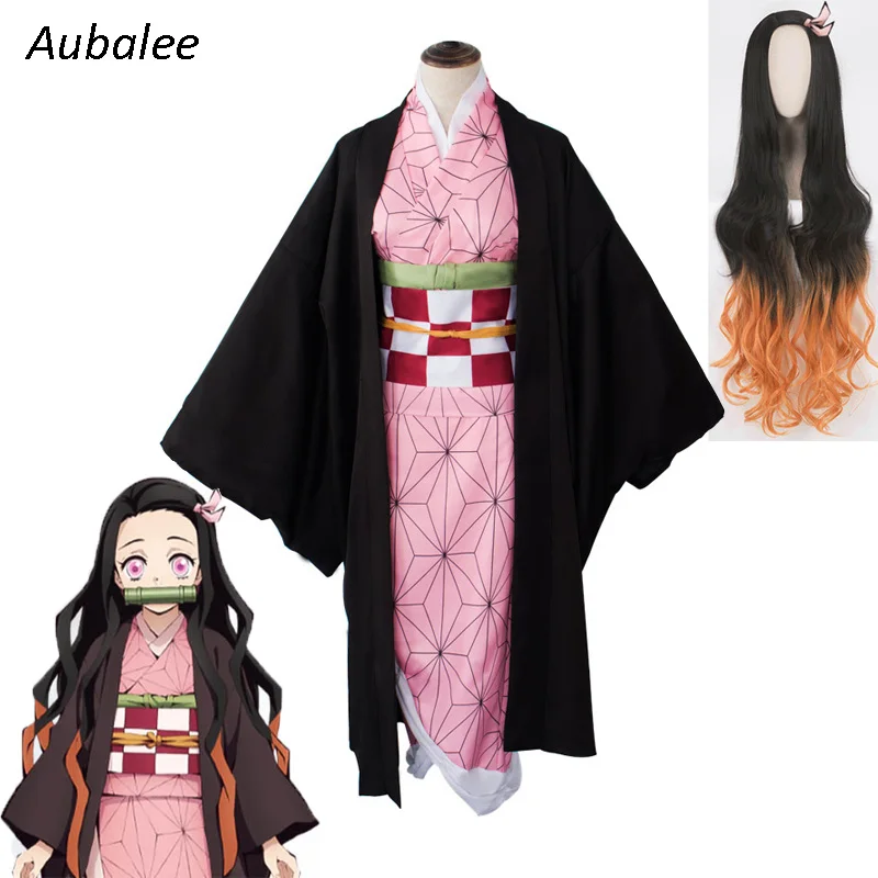 Fantasia de kamado nezuko, peruca feminina de anime japonês, uniforme ...