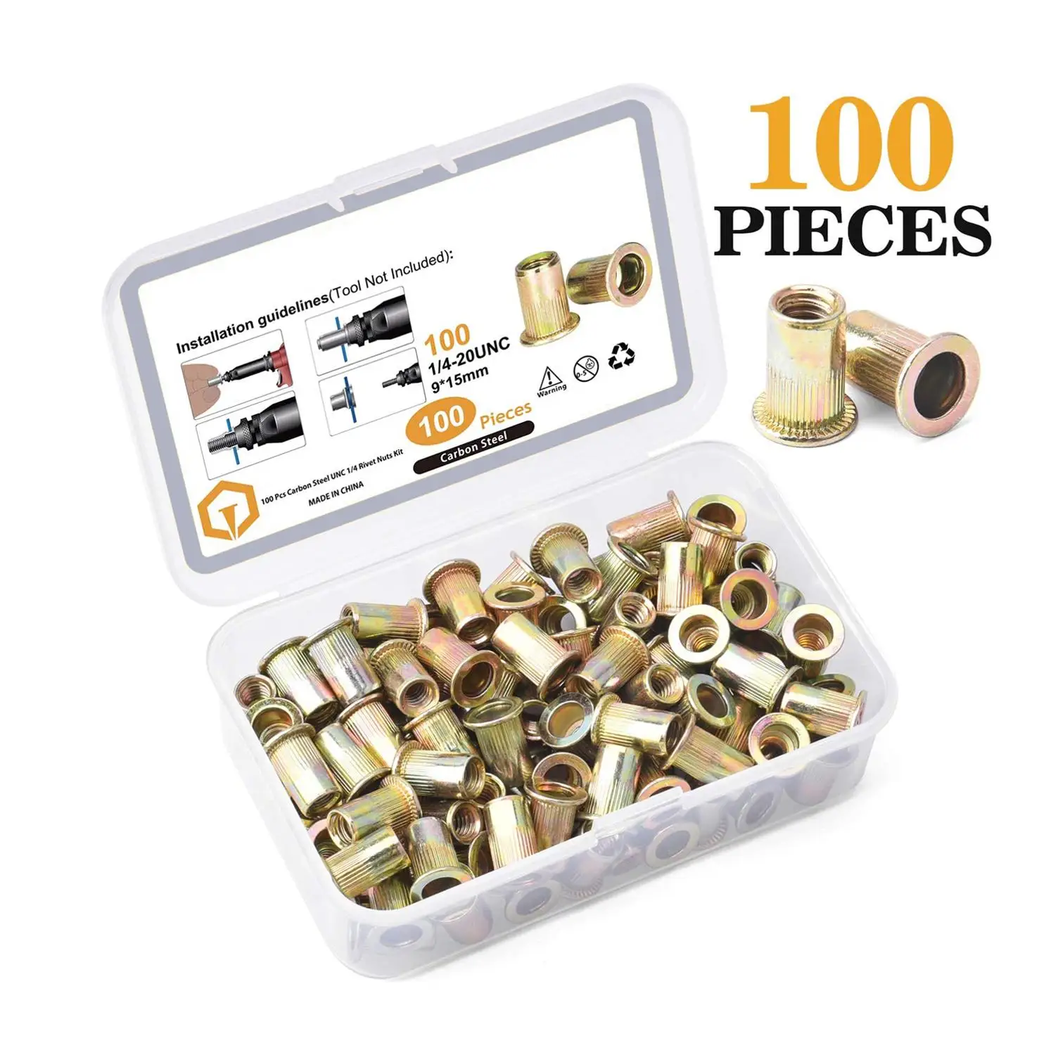 100PCs-1-4-20-SCarbon-Steel-Flat-Head-Rivet-Nuts-Nutsert-Rivnut ...