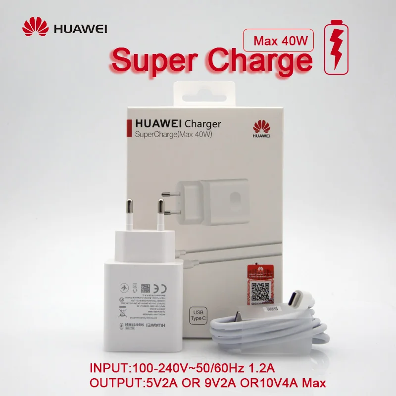 Huawei cargador Original de la UE, adaptador de corriente de carga rápida 5A, Cable USB tipo c ...