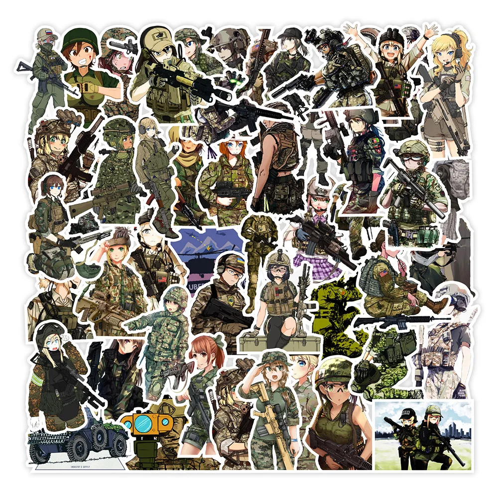 50Pcs-Cartoon-Military-Female-Soldier-Stickers-for-Car-Guitar ...