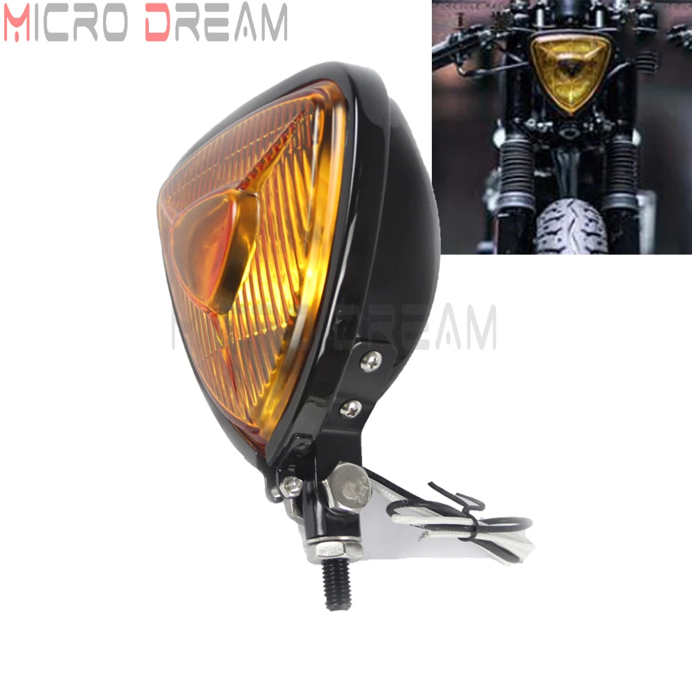 Motorcycle-12v-55w-Vintage-Head-Lights-Retro-Triangle-Yellow-Lens ...