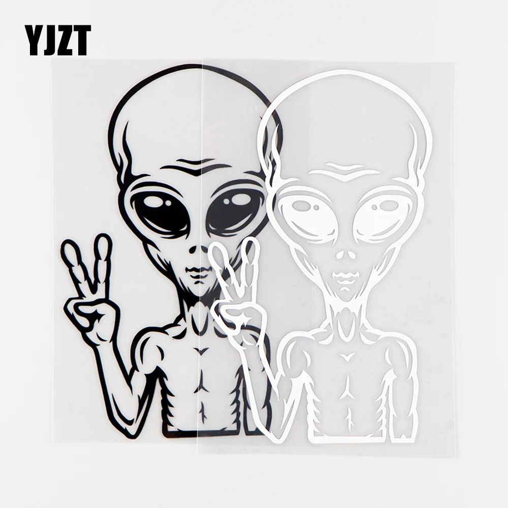 YJZT 9.2X15.4CM Vinyl Decal UFO Cartoon Alien Peace Sign Interesting ...