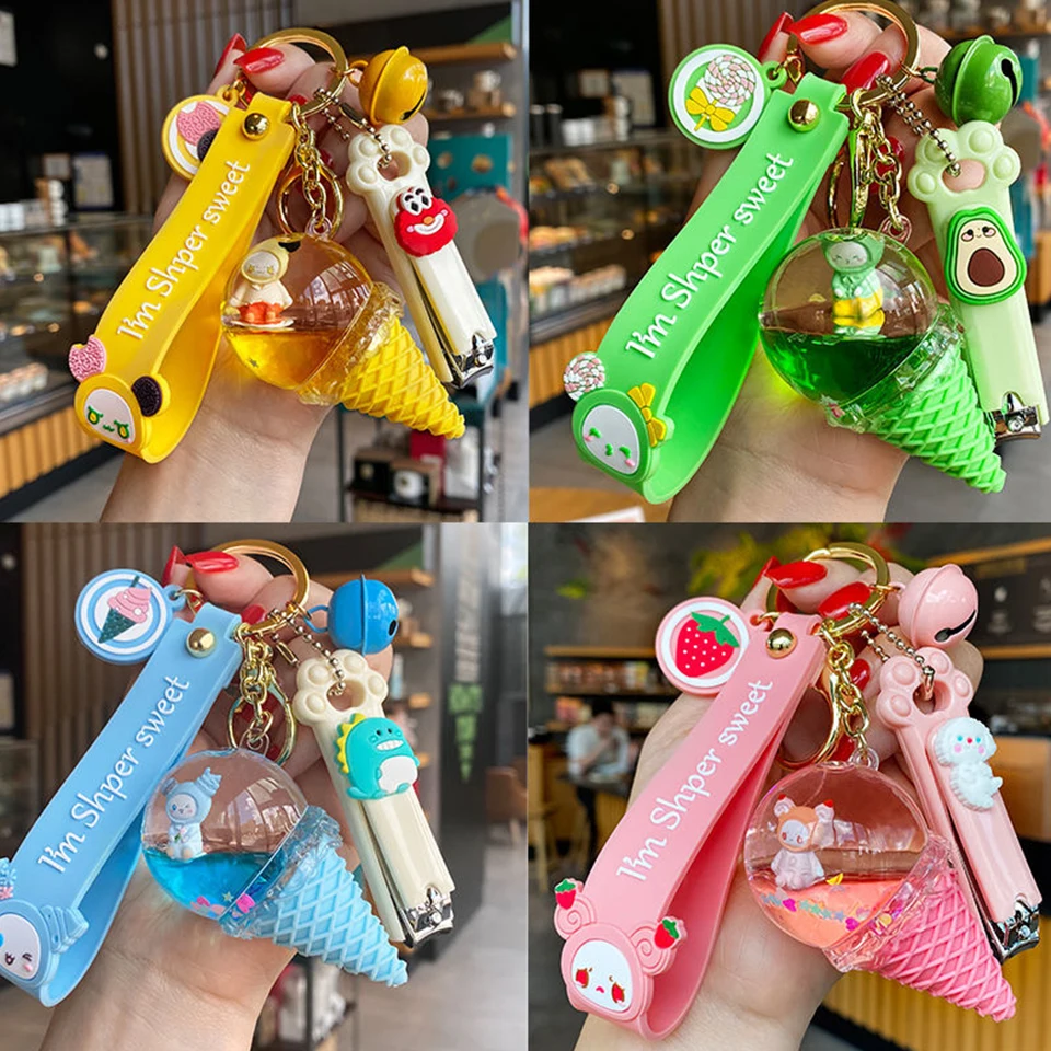 New-Cute-Creative-Crystal-Ice-Cream-Keychain-Luxury-Floating-Animal ...