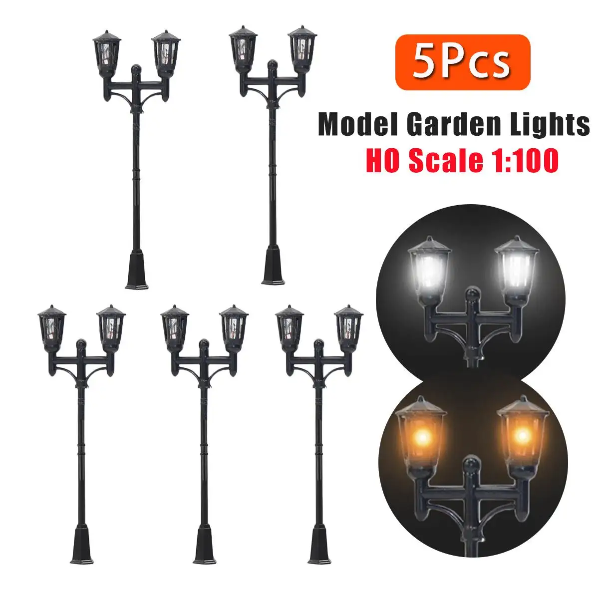 5pcs 1:100 Retro Model LED Street Light Mini Railway Train Lamp Garden ...