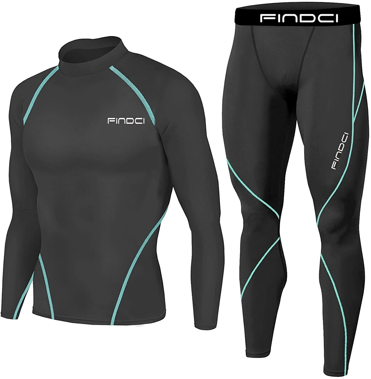 Findci Men's Sports Running Set Compression Shirt + Pants Skin-tight ...