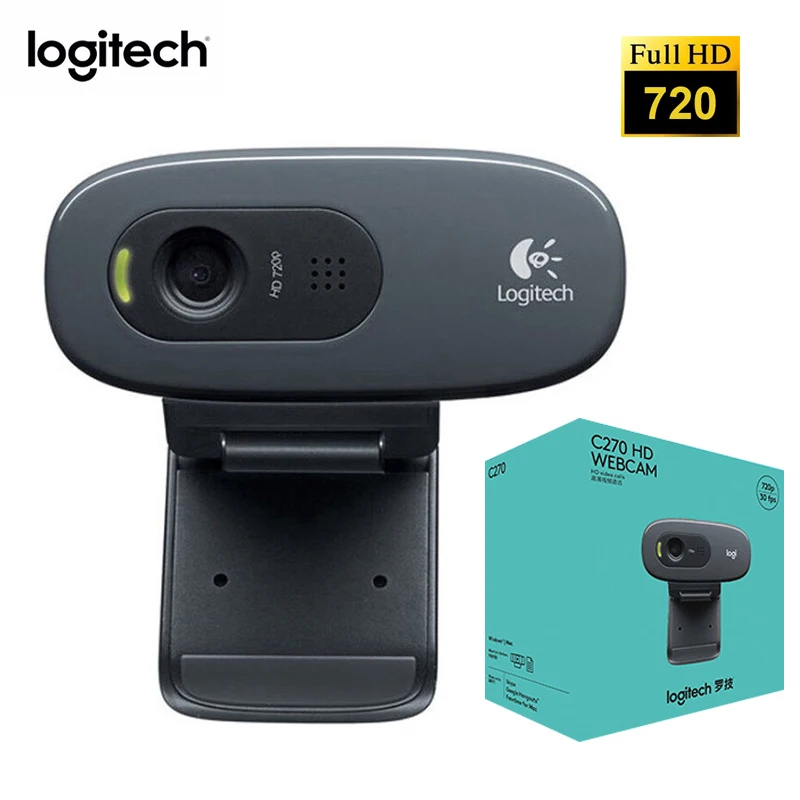 Logitech 마이크 USB 2.0 인터페이스 내장 C270 HD 웹캠, 카메라 네트워크 화상 회의 와이드 앵글 Vid ...