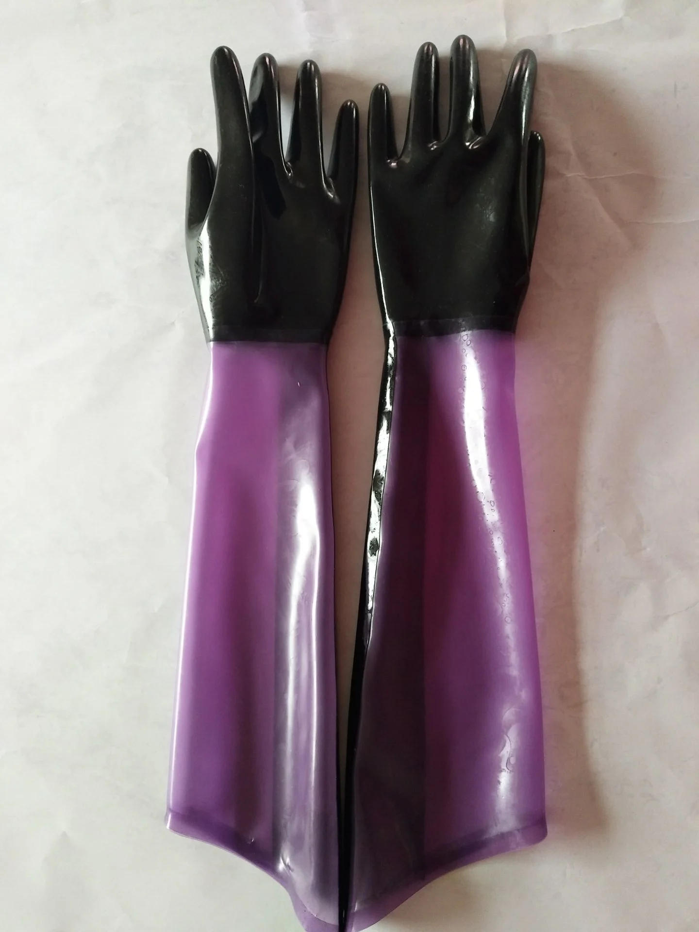 New Style Pure Natural Latex Rubber Purple Black Color Blocking Gloves ...
