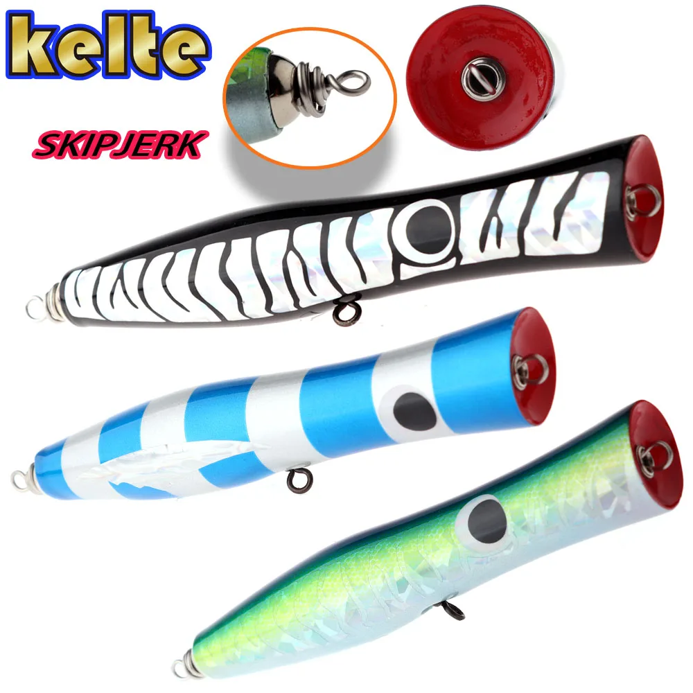 Wooden-Fishing-Lure-Wood-Popper-Carpenter-Skipjack-Stick-Bait-Casting ...