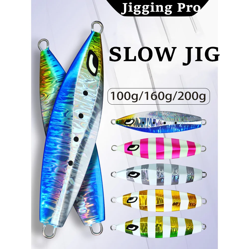 Jigging pro 100g 130g 160g lento jigging isca japão design oceano asa stinger isca de metal gabarito